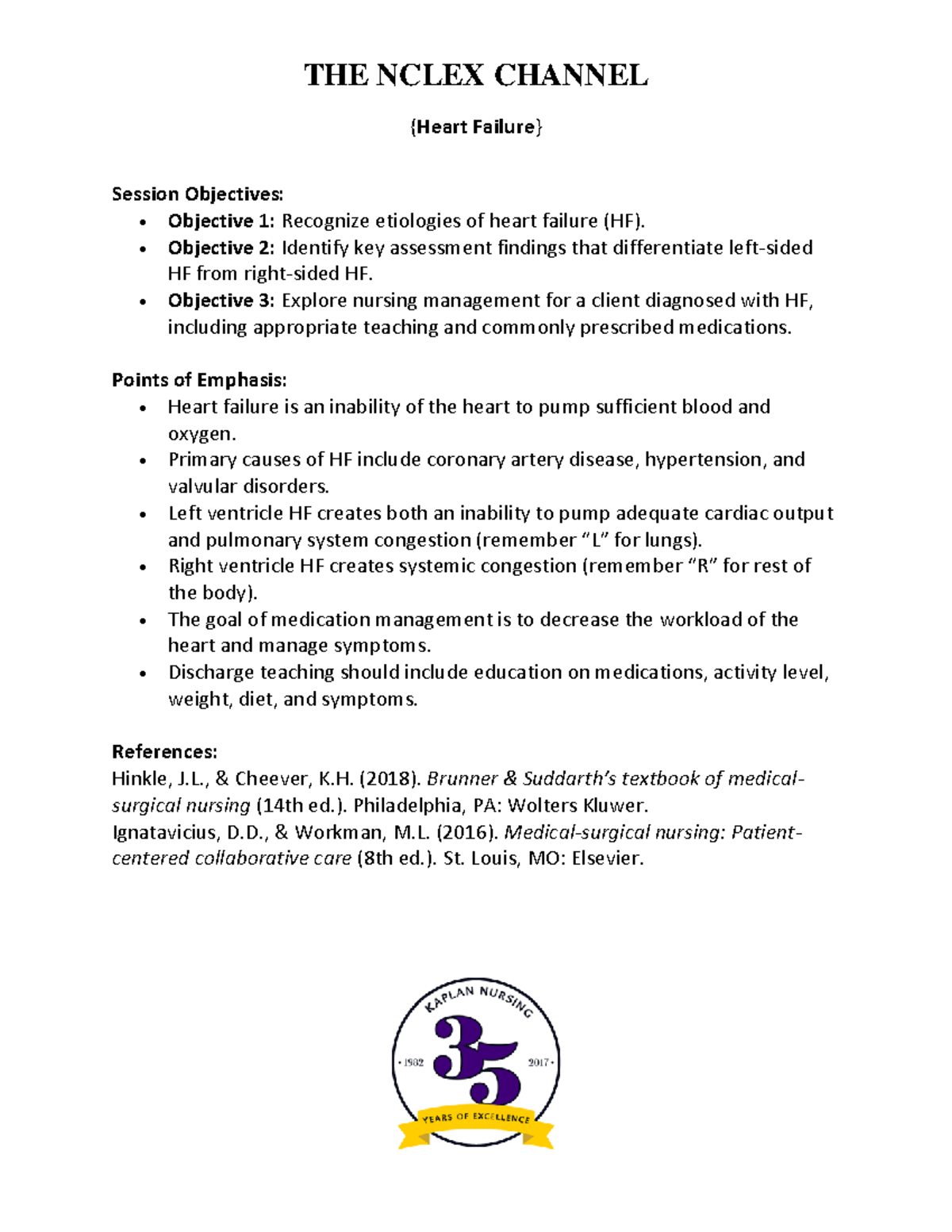 Heart Failure - THE NCLEX CHANNEL {Heart Failure} Session Objectives ...
