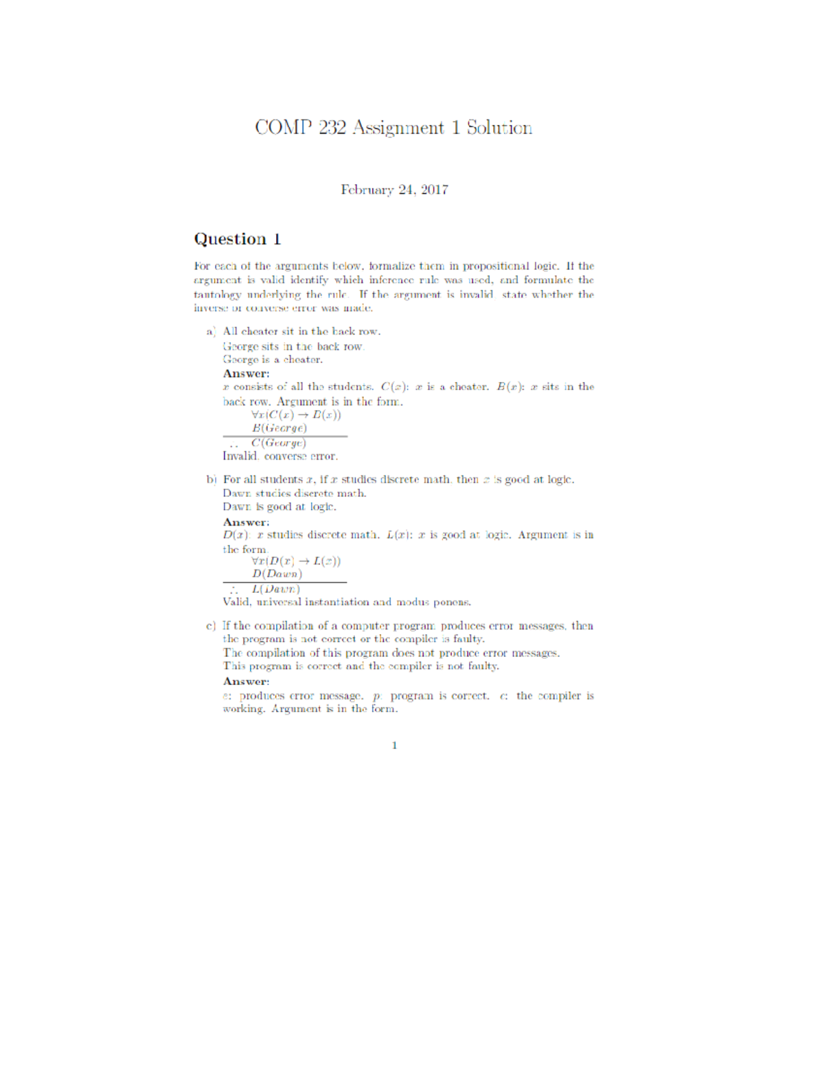 Assignment - Sample practice exam 2016 , questions and answers - COMP 232 - Studocu