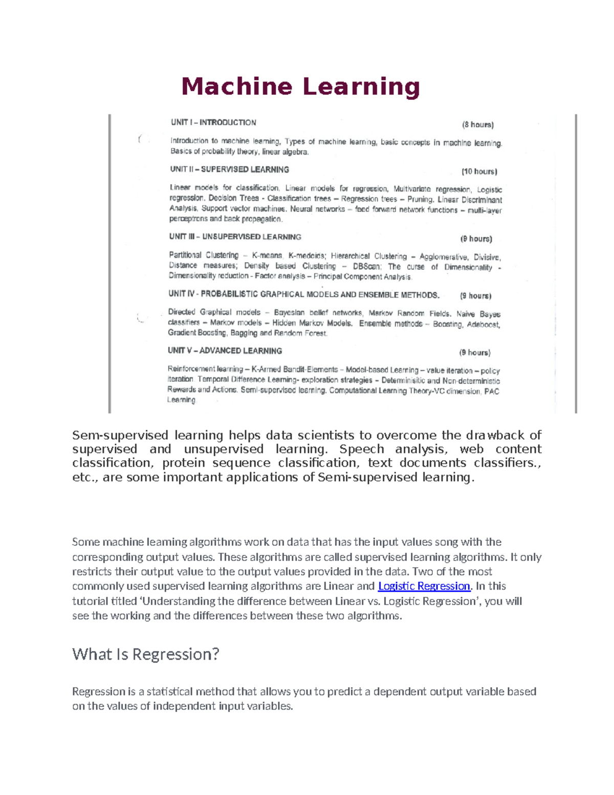 Machine Learning UNIT1 - Machine Learning Sem-supervised learning helps ...