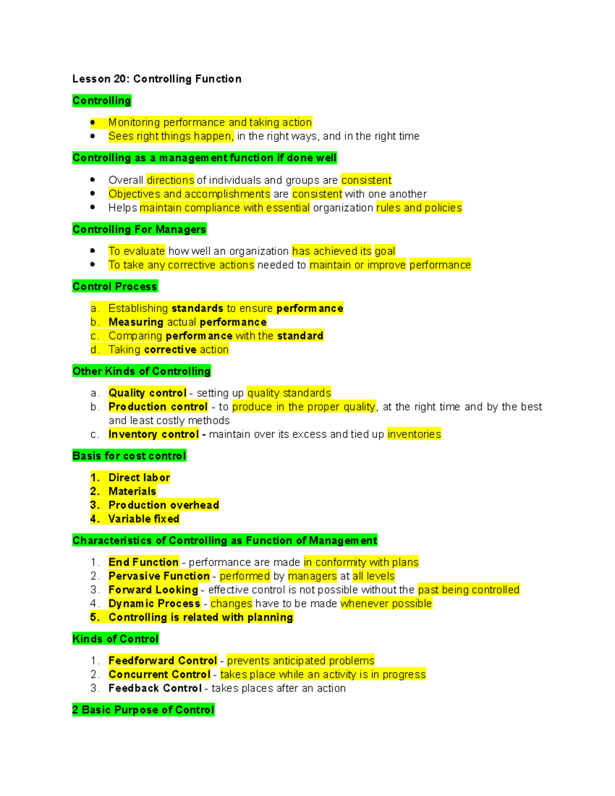 BAM 191 Lesson 20 - Lesson 20: Controlling Function Controlling ...