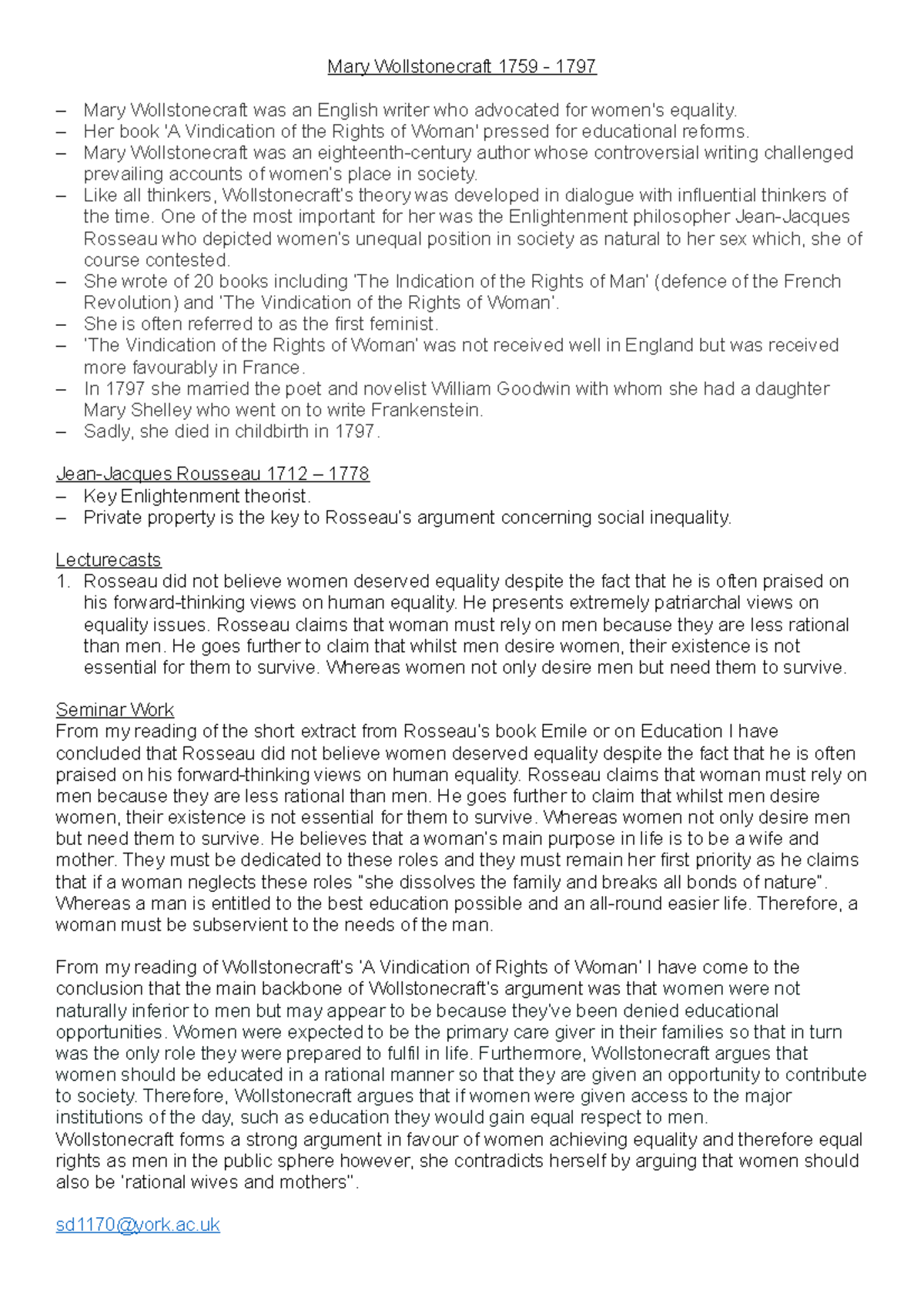 Mary Wollstonecraft - 1st Year Module - Mary Wollstonecraft 1759 - 1797 ...