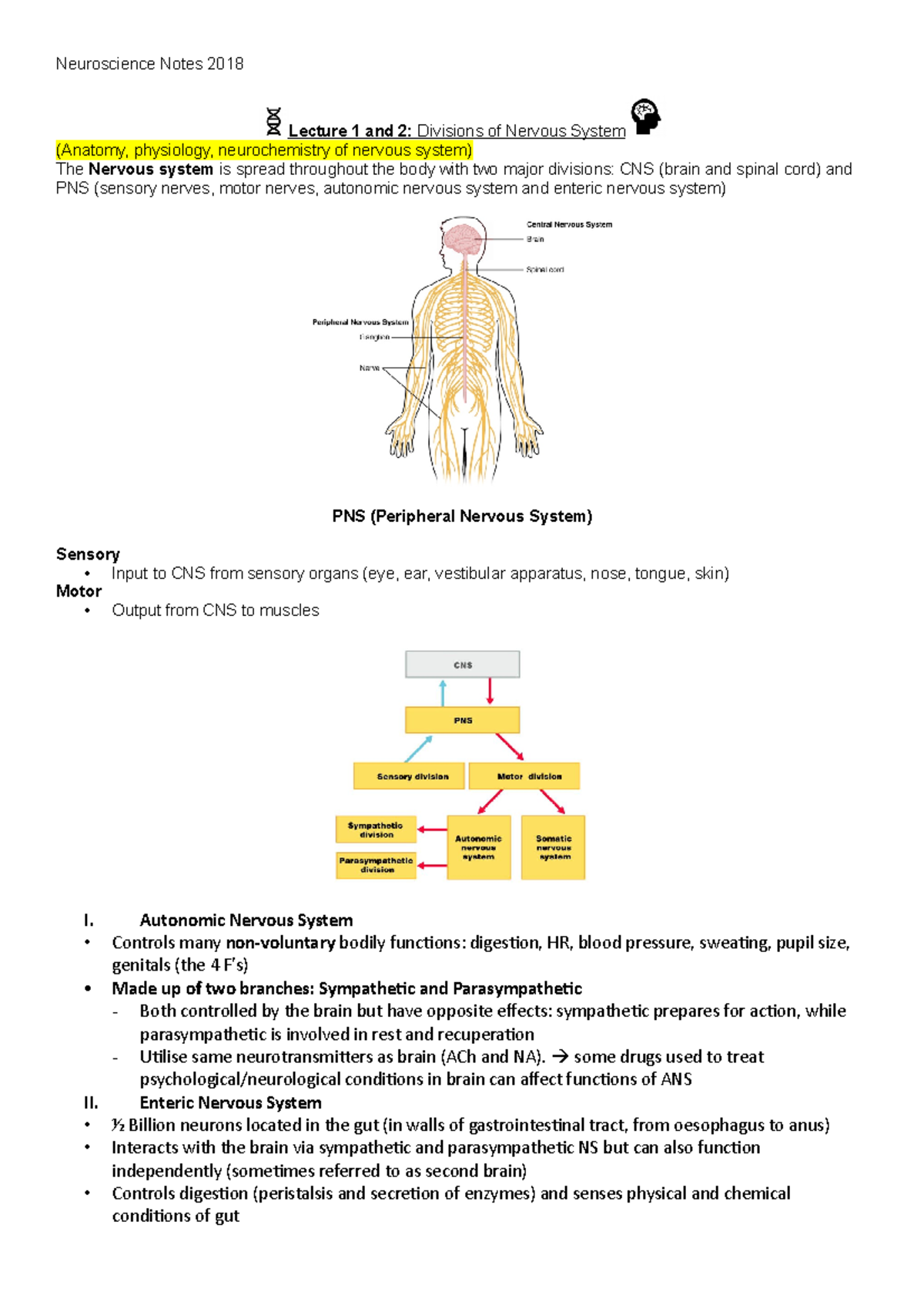 Neuroscience PSYCH1002 Lecture Notes - Neuroscience Notes 2018 Lecture ...