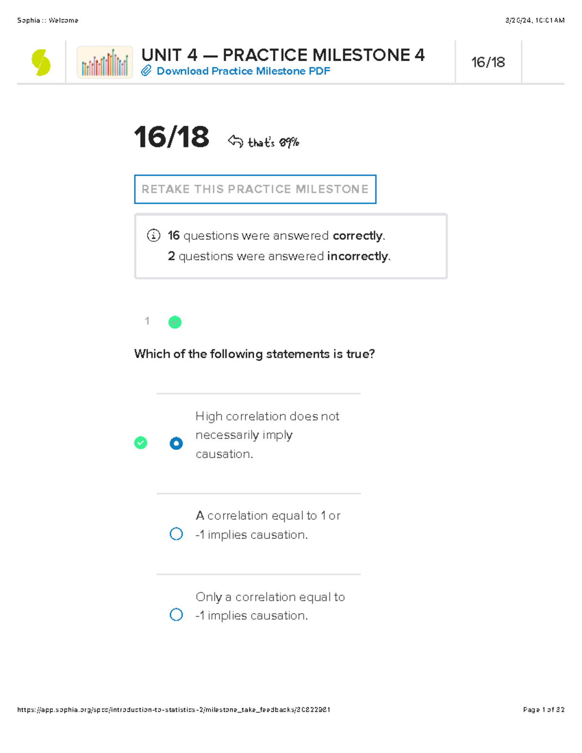 Unit 4- practice milestone - 1 16 / 18 that's 89% RETAKE THIS PRACTICE MILESTONE 16 questions ...