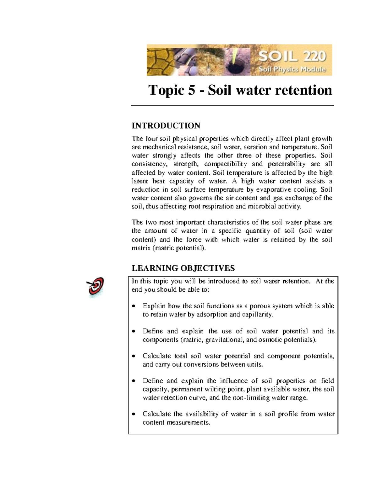 Topic 5 - soil water retention - Topic 5 - Soil water retention ...