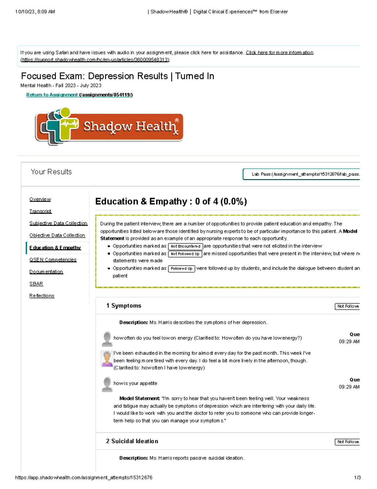 Shadow Health® │ Digital Clinical Experiences™ from Elsevier 2 - - Studocu