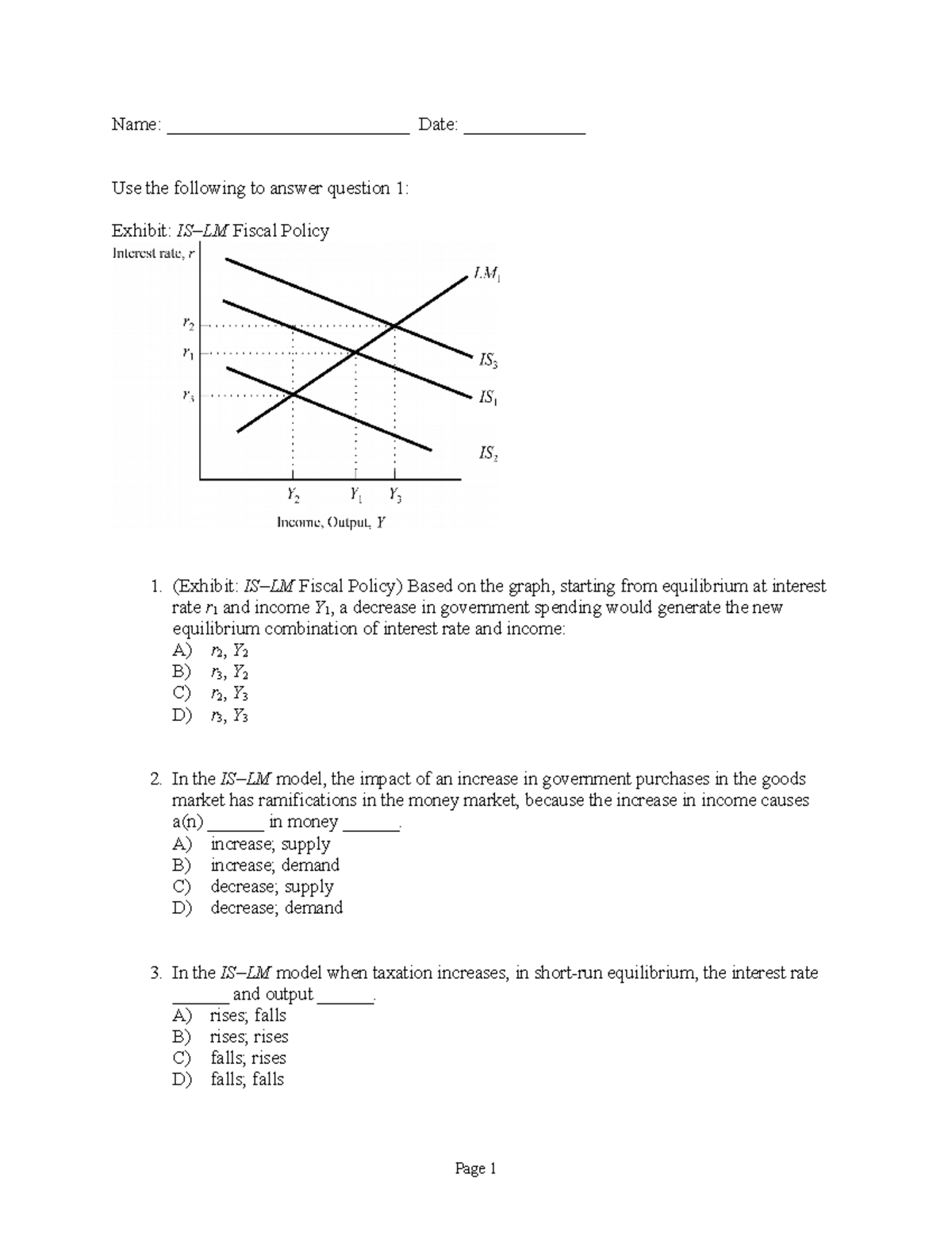 Ch12-practice Questions - Name: Date: Use the following to answer ...