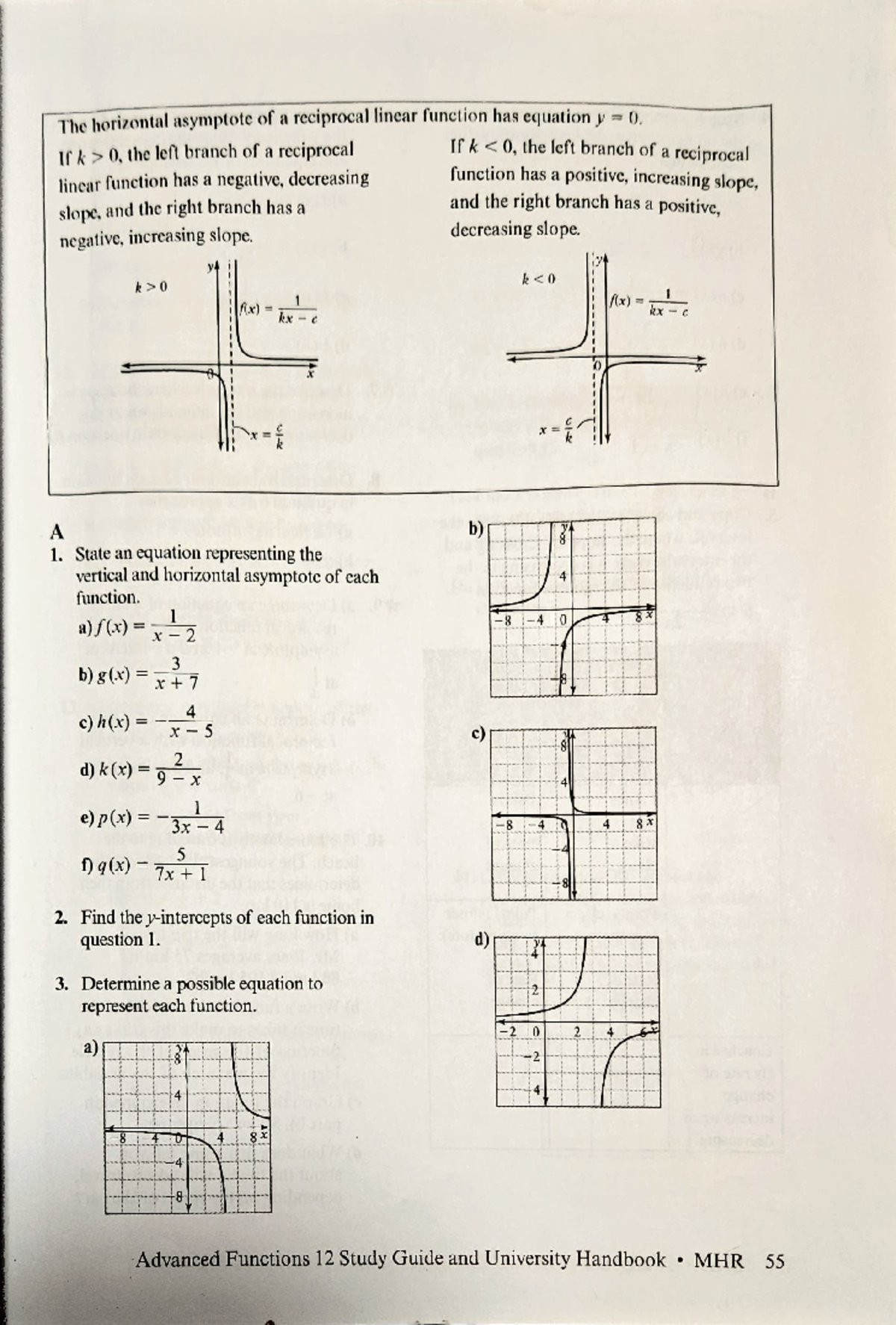 Mhr study guide- advabced functions - The horizontal asymptote of a ...
