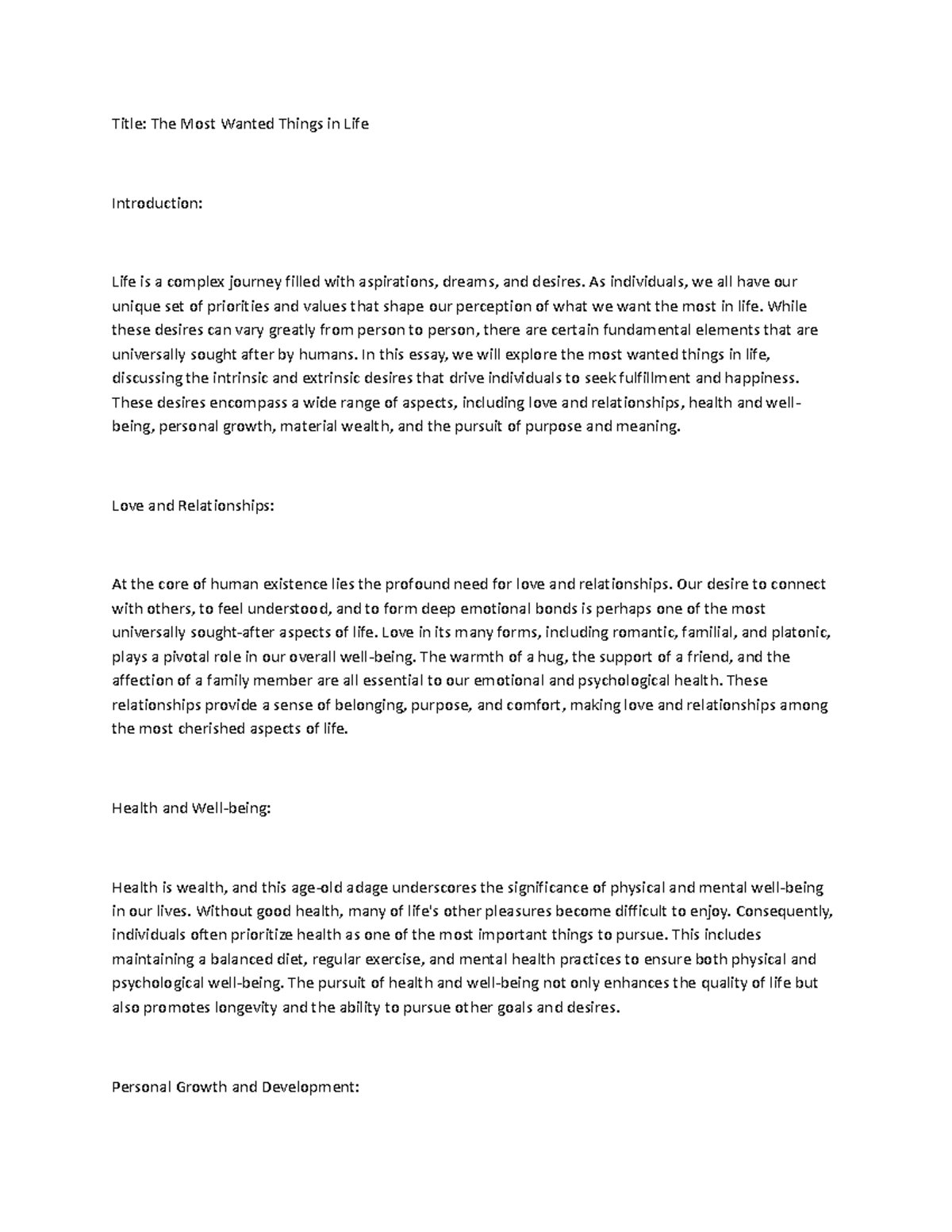 The Most Wanted Things in Life - Title: The Most Wanted Things in Life ...