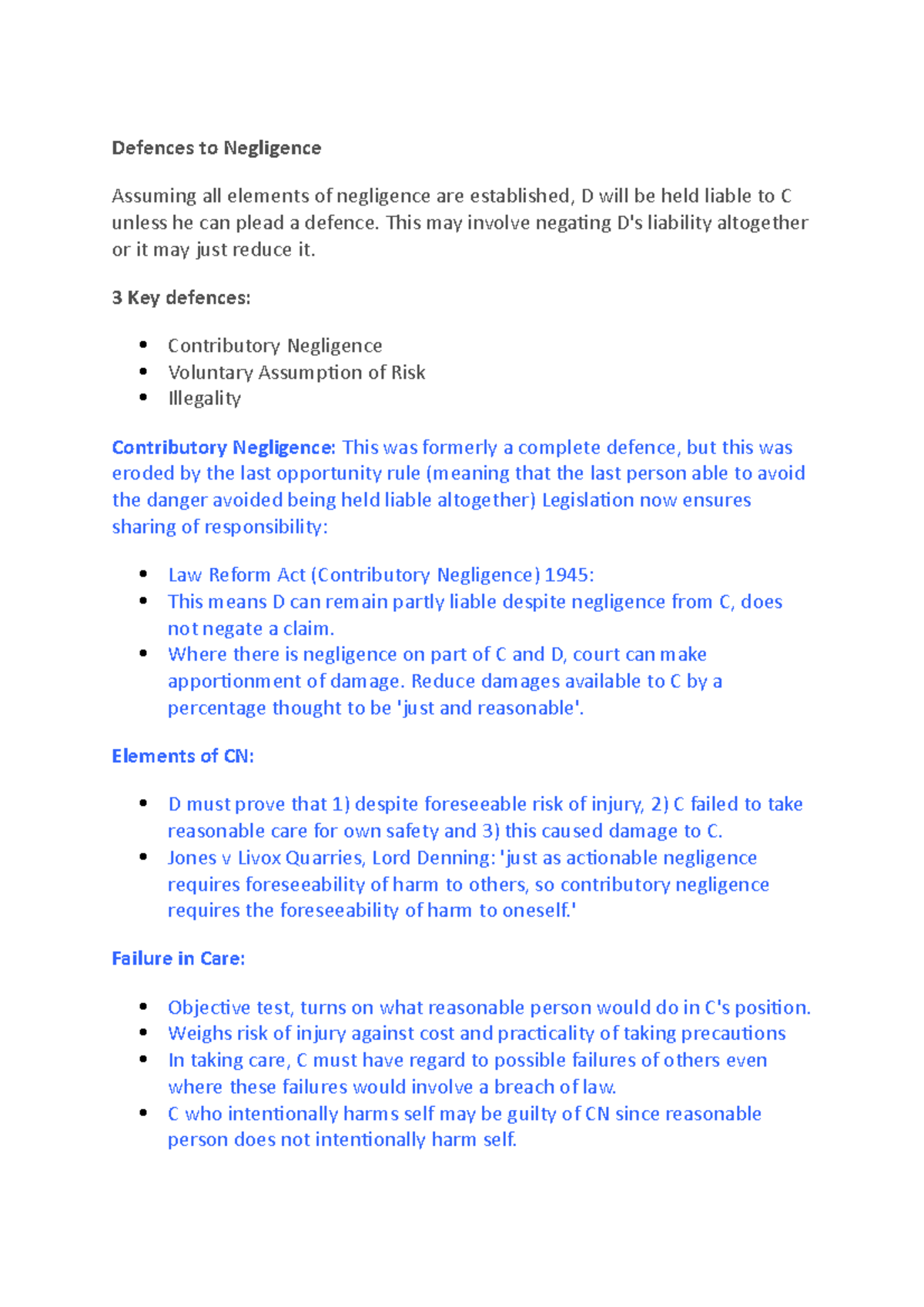 Defences to Negligence - This may involve negating liability altogether ...