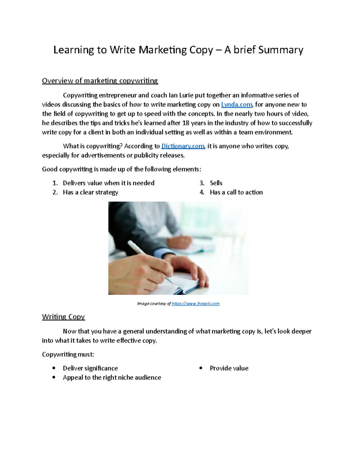 Writing Marketing Copy Overview - Learning to Write Marketing Copy – A ...