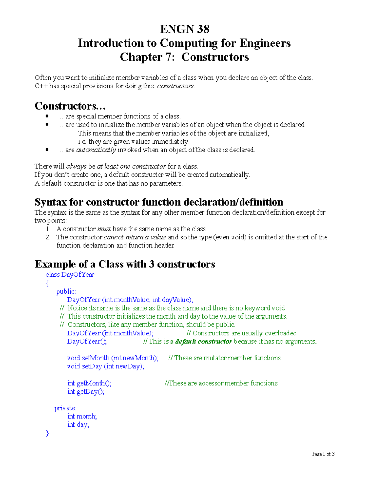 Constructors Summary - Wendy Kaufmyn - ENGN 38 Introduction to ...