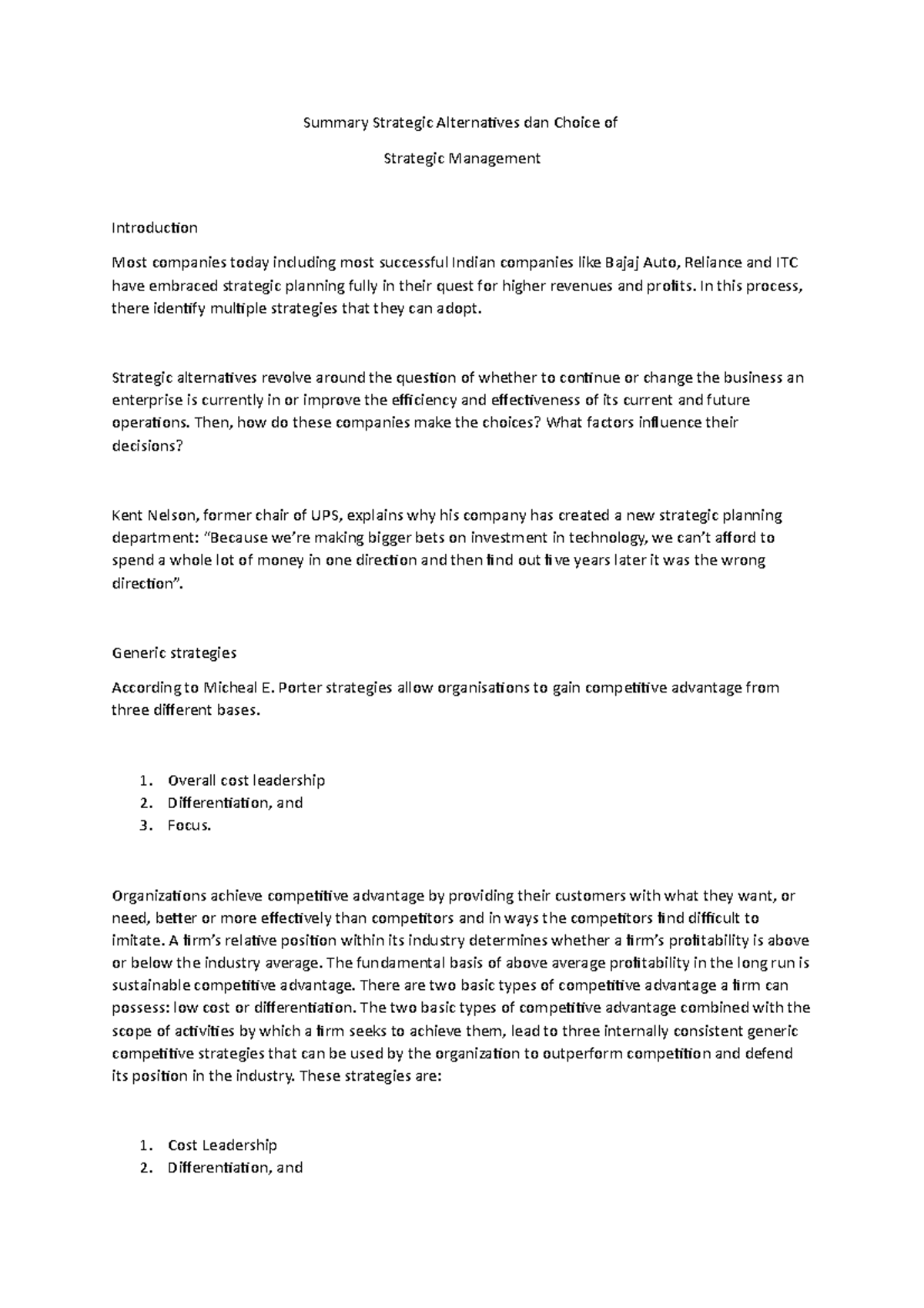 Summary Strategic Alternatives dan Choice of Strategic Management ...