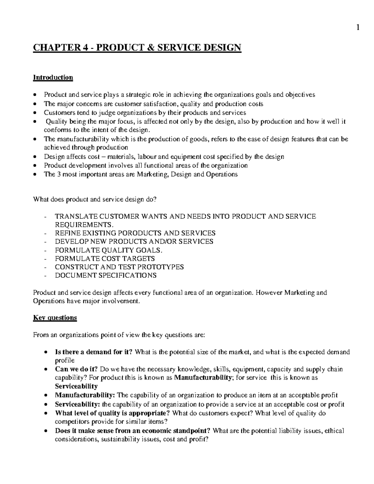 Prm1chapter 4 - CHAPTER 4 - PRODUCT & SERVICE DESIGN Introduction ...