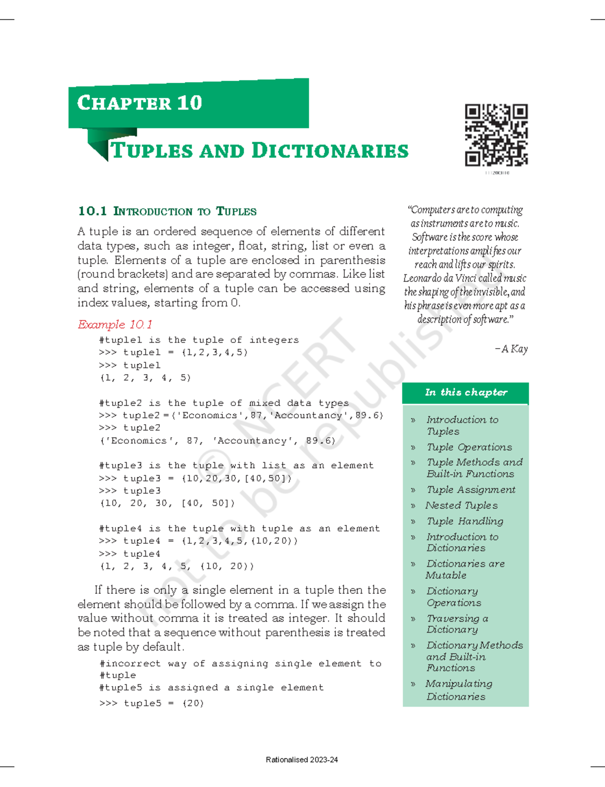 Tuples and dict - ssss - 10 I NTRODUCTION TO T UPLES A tuple is an ...