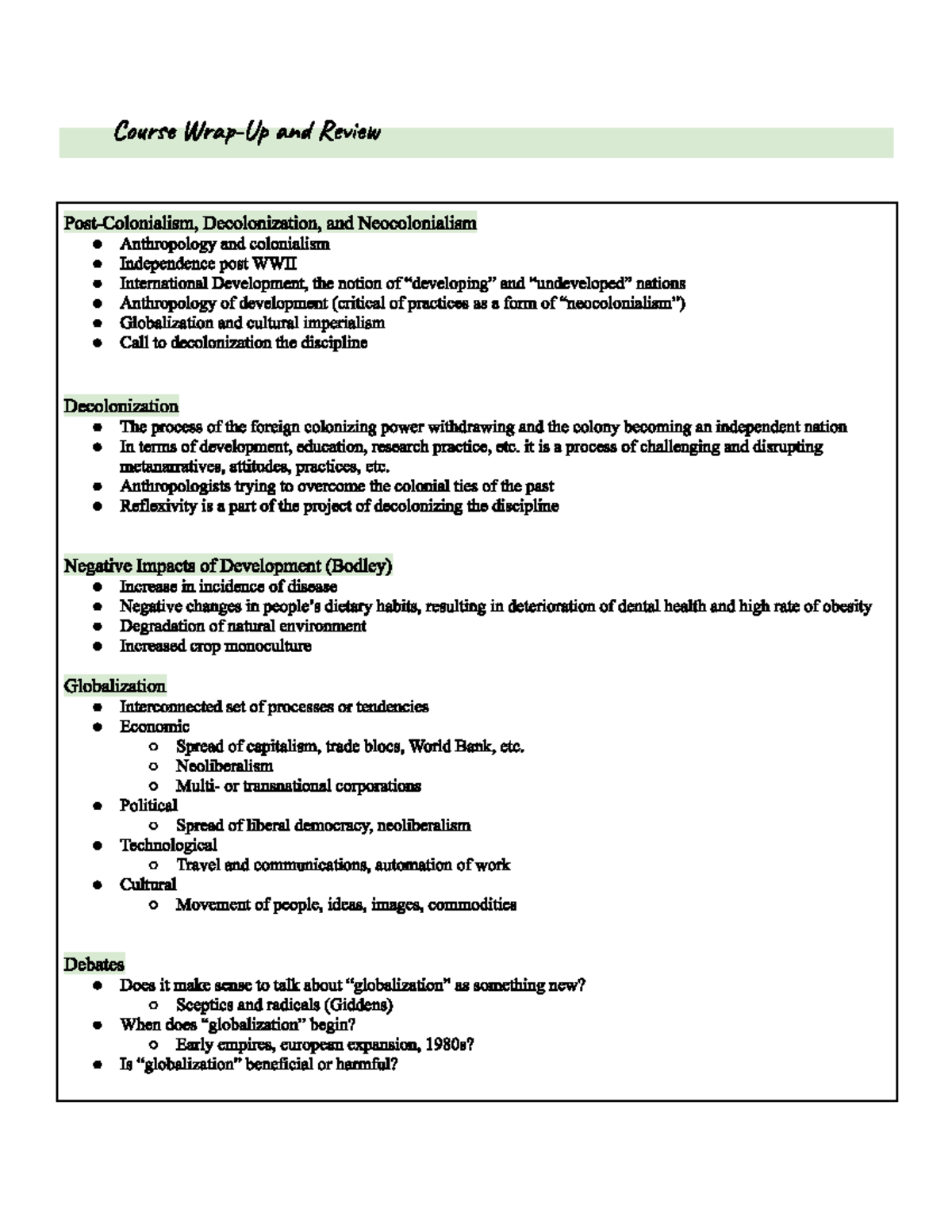 ANTH1150 Course Wrap up and Review - Anth 1150 - Studocu