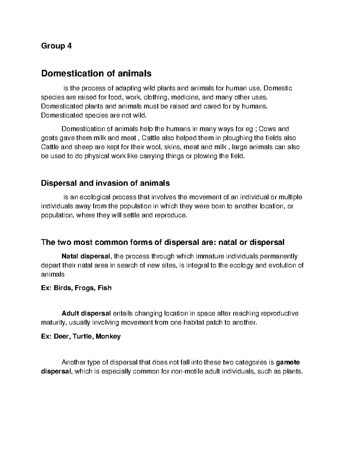 Comprehensive-handouts Goup-5 - Group 4 Domestication of animals is the ...