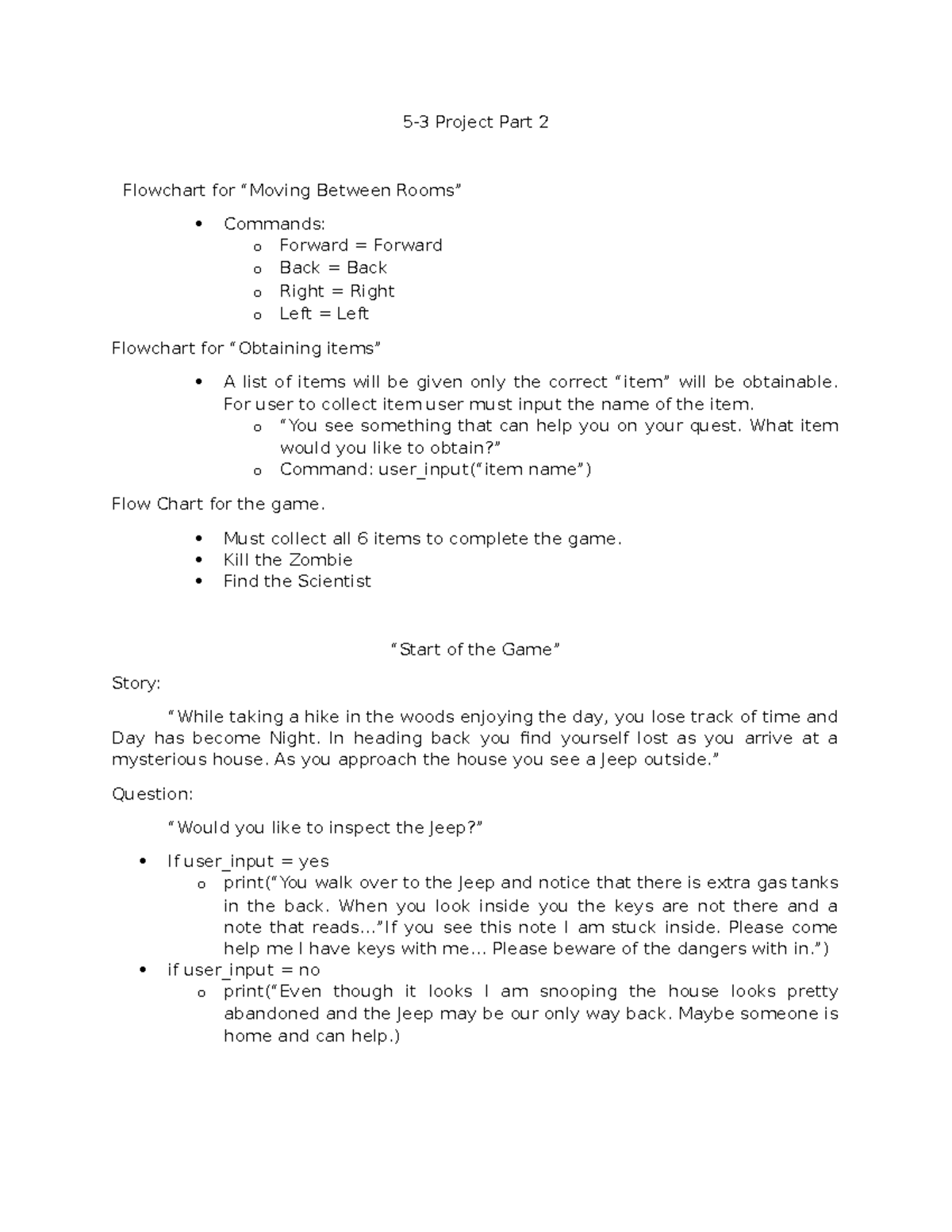 Moving betwwen roooms Part 2 - 5-3 Project Part 2 Flowchart for “Moving Between Rooms” Commands ...