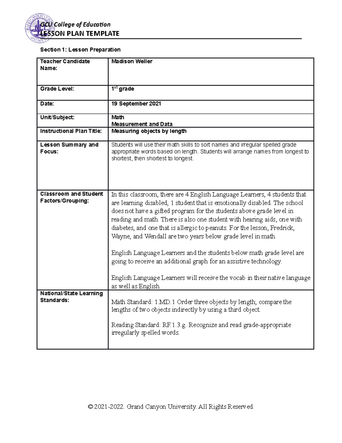 SPD 470 Math Lesson Plan - SPD-470 - GCU - Studocu
