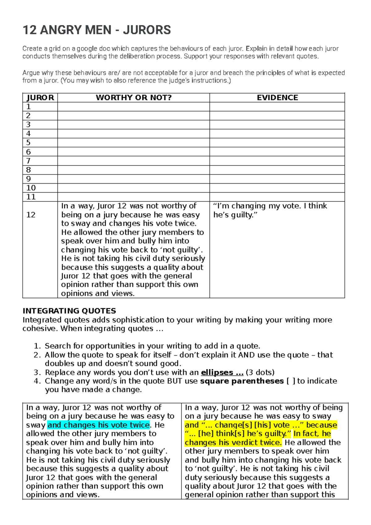 Are the Jurors worthy - 12 angry men - 12 ANGRY MEN - JURORS Create a ...