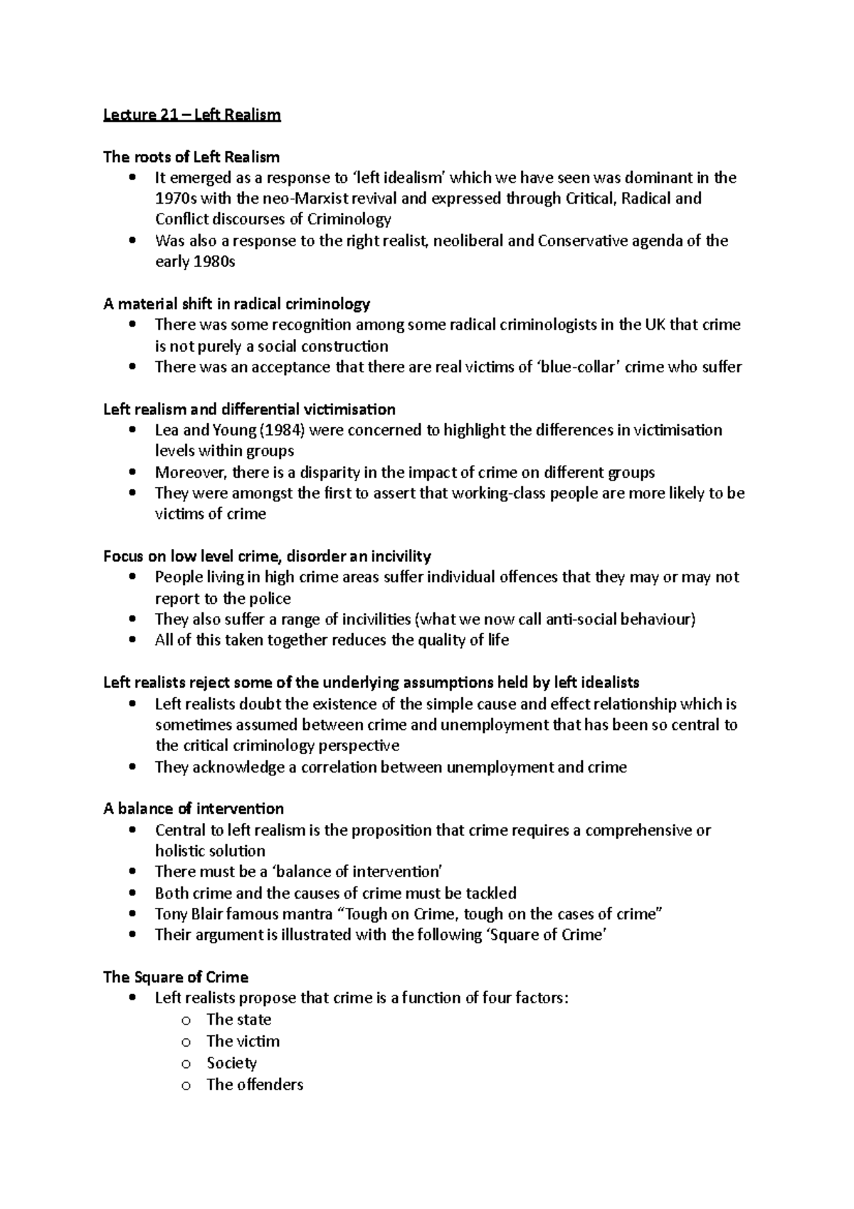 Lecture 21 - Lecture 21 – Left Realism The roots of Left Realism It ...