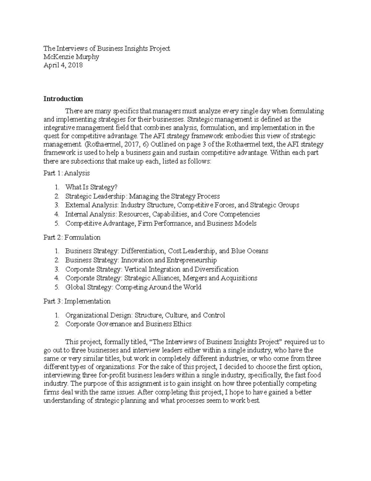 Business Interview Report - The Interviews of Business Insights Project ...