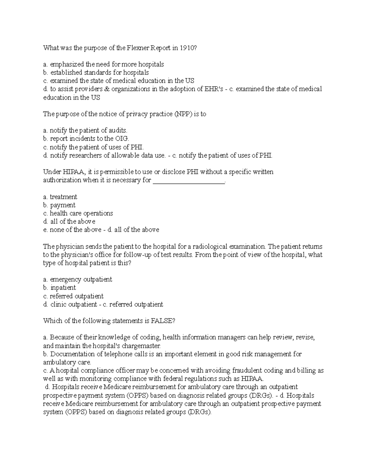 Chap 1-2 knowledge questions - What was the purpose of the Flexner ...