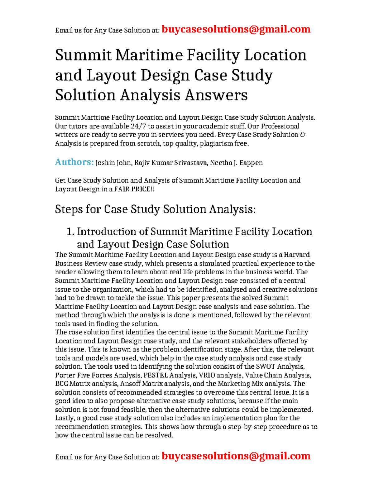 Case Solution Summit Maritime Facility Location and Layout Design - Summit Maritime Facility ...