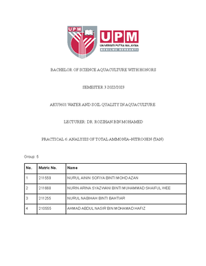 LAB REPORT 4 AKU 3601 - BACHELOR OF SCIENCE AQUACULTURE WITH HONORS ...