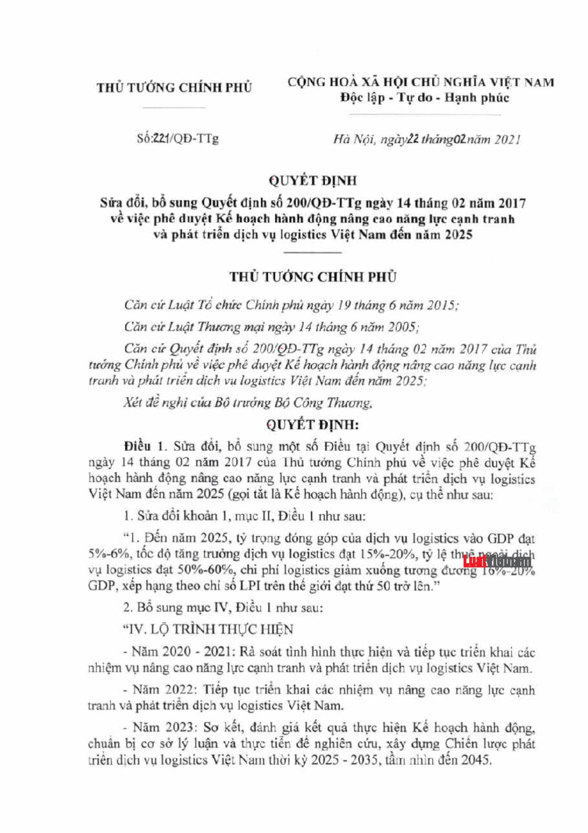 Quyet dinh 221 qd ttg sua quyet dinh 200 qd ttg phat trien dich vu logistics - Kinh doanh ...
