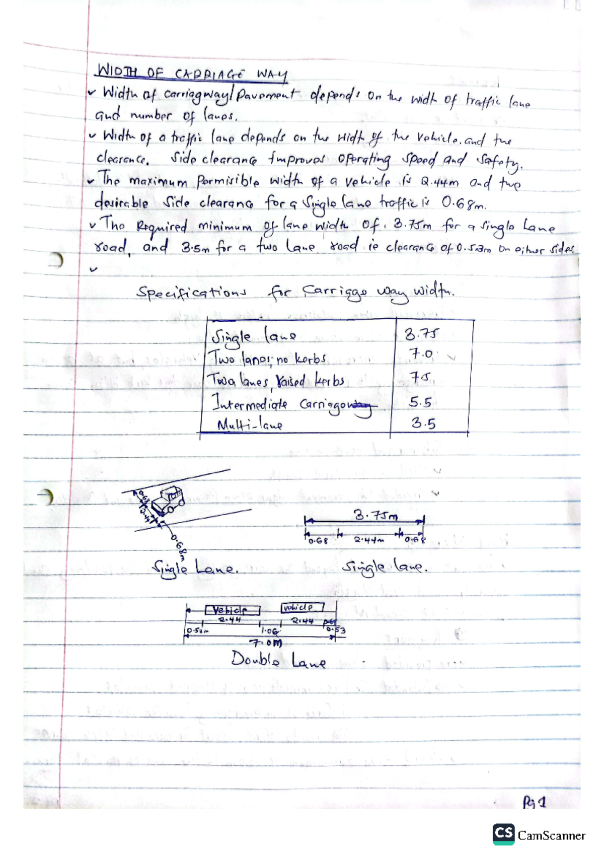 Transportation notes - read - WIDTH OF CARRIAGE WAY Width of Pavement ...