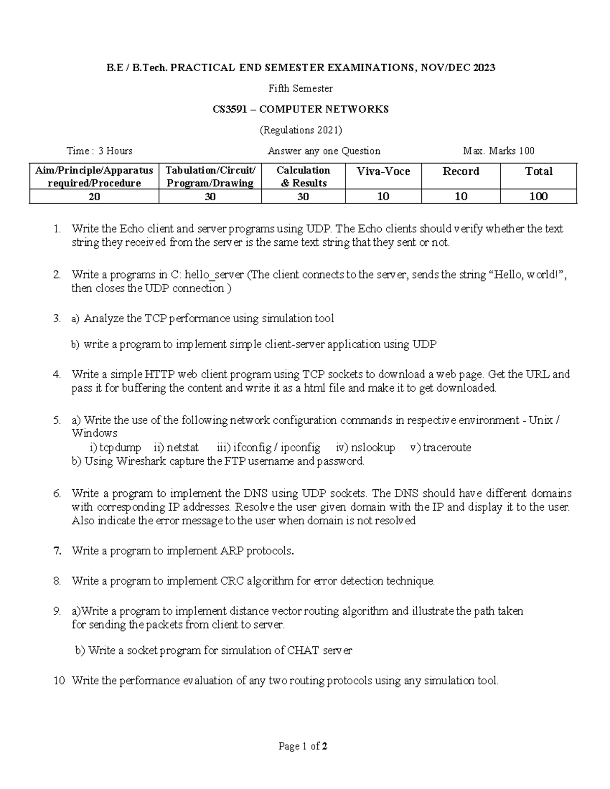CS3591 SET4 - Page 1 of 2 B / B. PRACTICAL END SEMESTER EXAMINATIONS ...