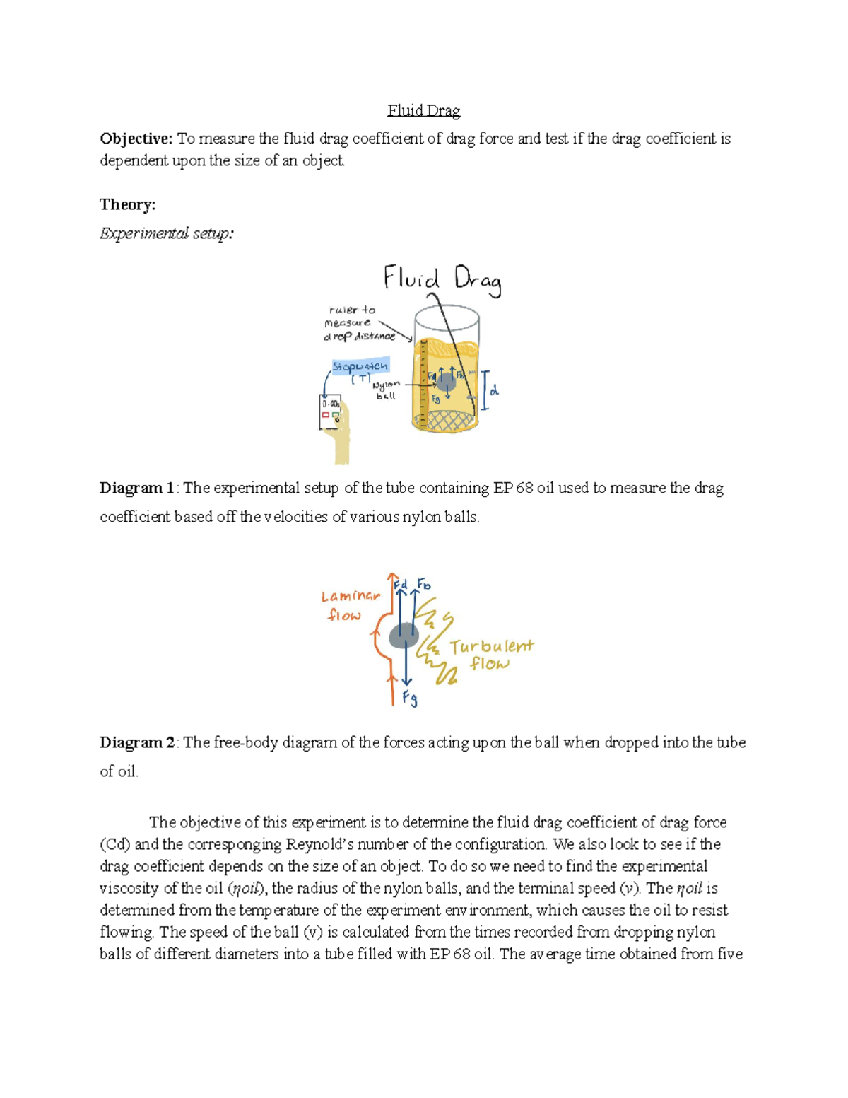 Lab 13 (Fluid Drag) - Fluid Drag Objective: To measure the fluid drag ...