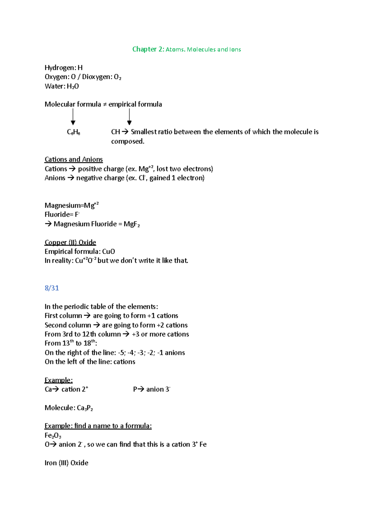 Chapter 2 - Atoms, Molecules and Ions - Chapter 2: Atoms. Molecules and ...