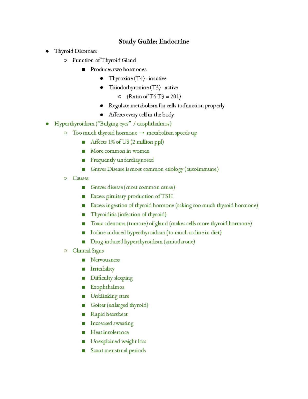 Study Guide Endocrine - Study Guide: Endocrine Thyroid Disorders ...