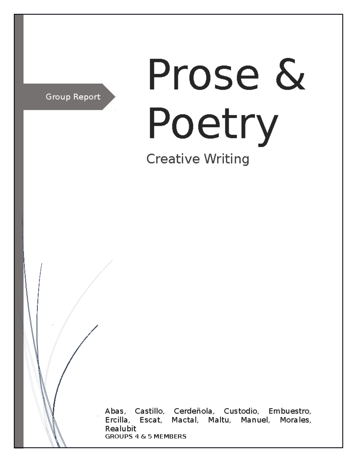 CW - Written Report - Prose and Poetry - Group Report Prose & Poetry ...