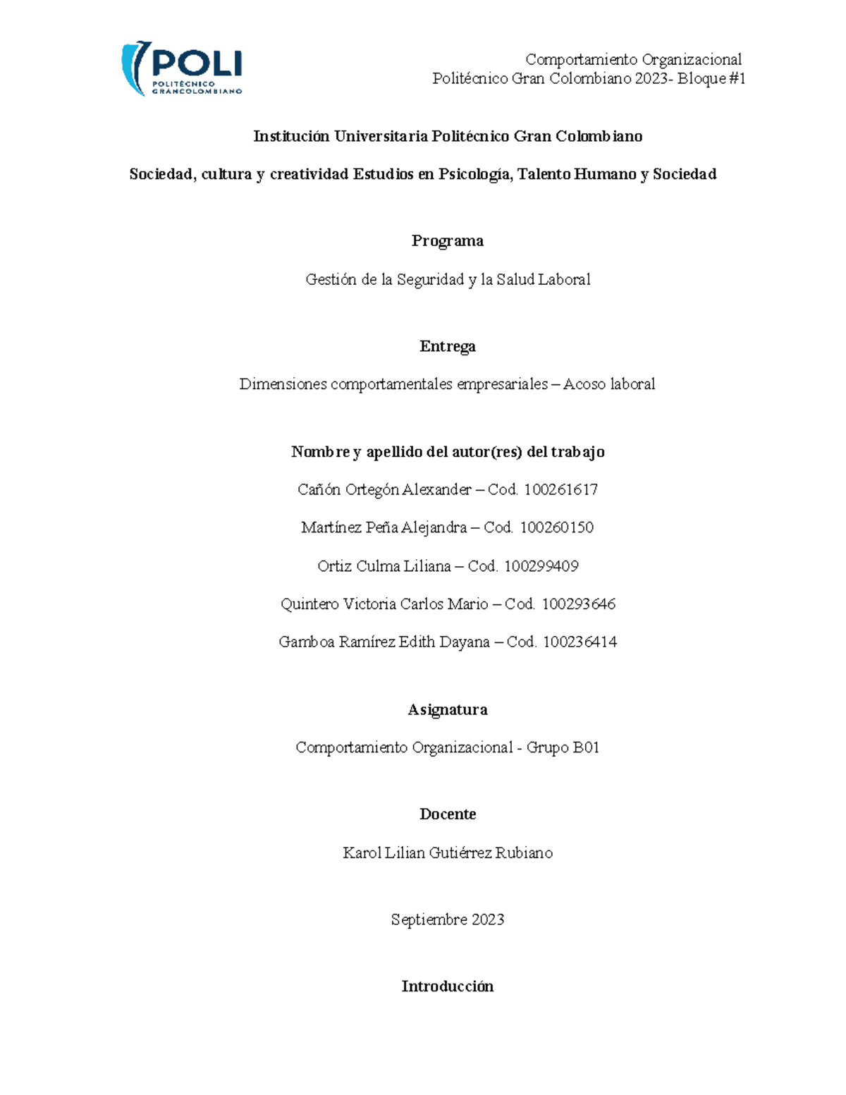 Proyecto entrega final - Politécnico Gran Colombiano 2023- Bloque # Institución Universitaria ...