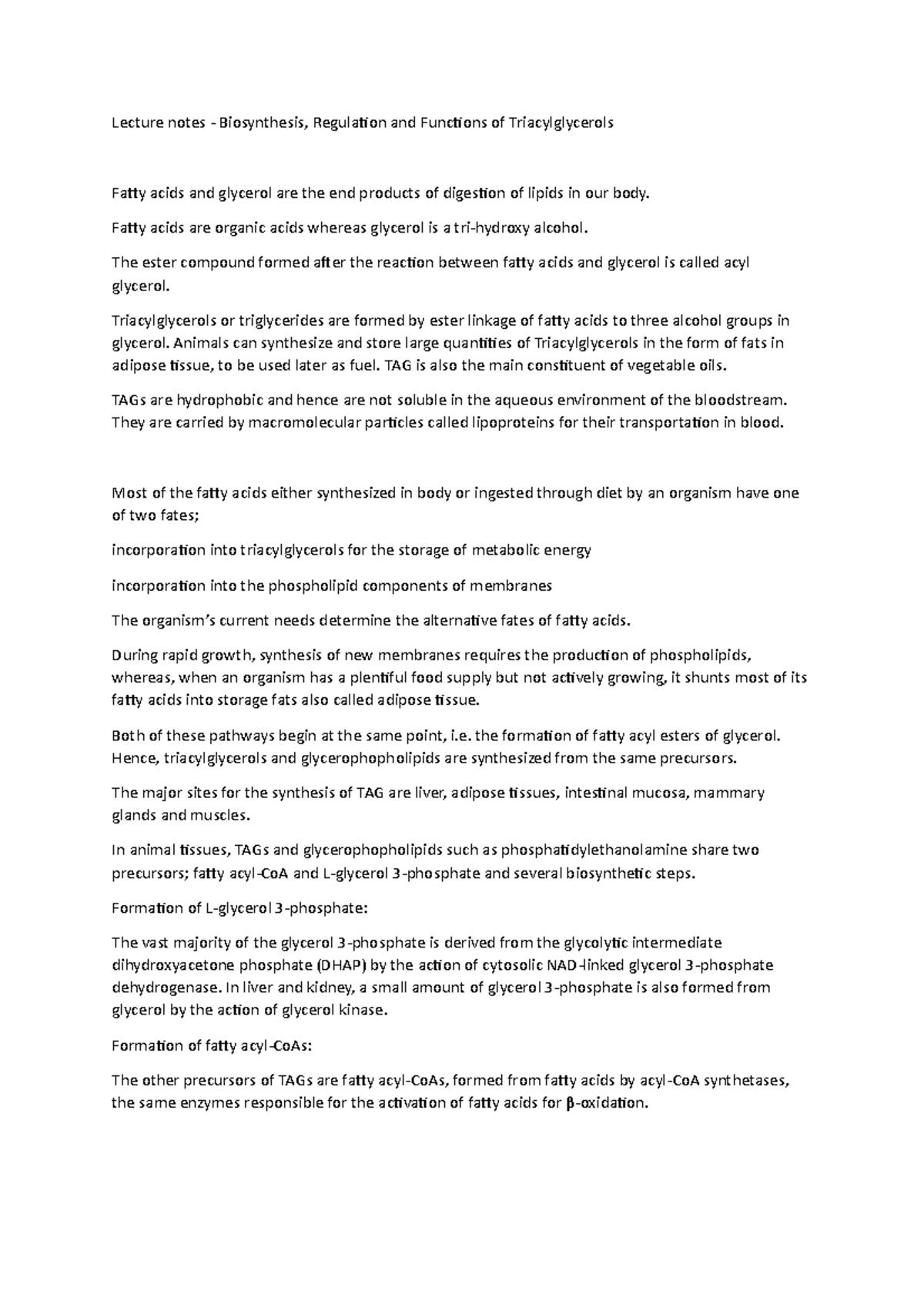 Lecture Notes Biosynthesis Regulation And Functions Of