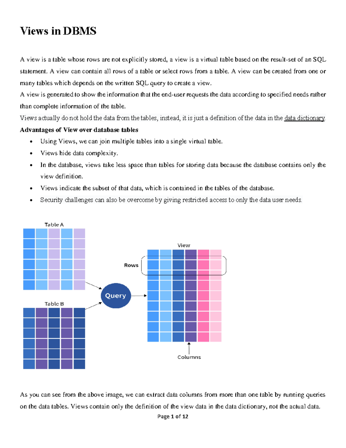 Views - A view can contain all rows of a table or select rows from a ...