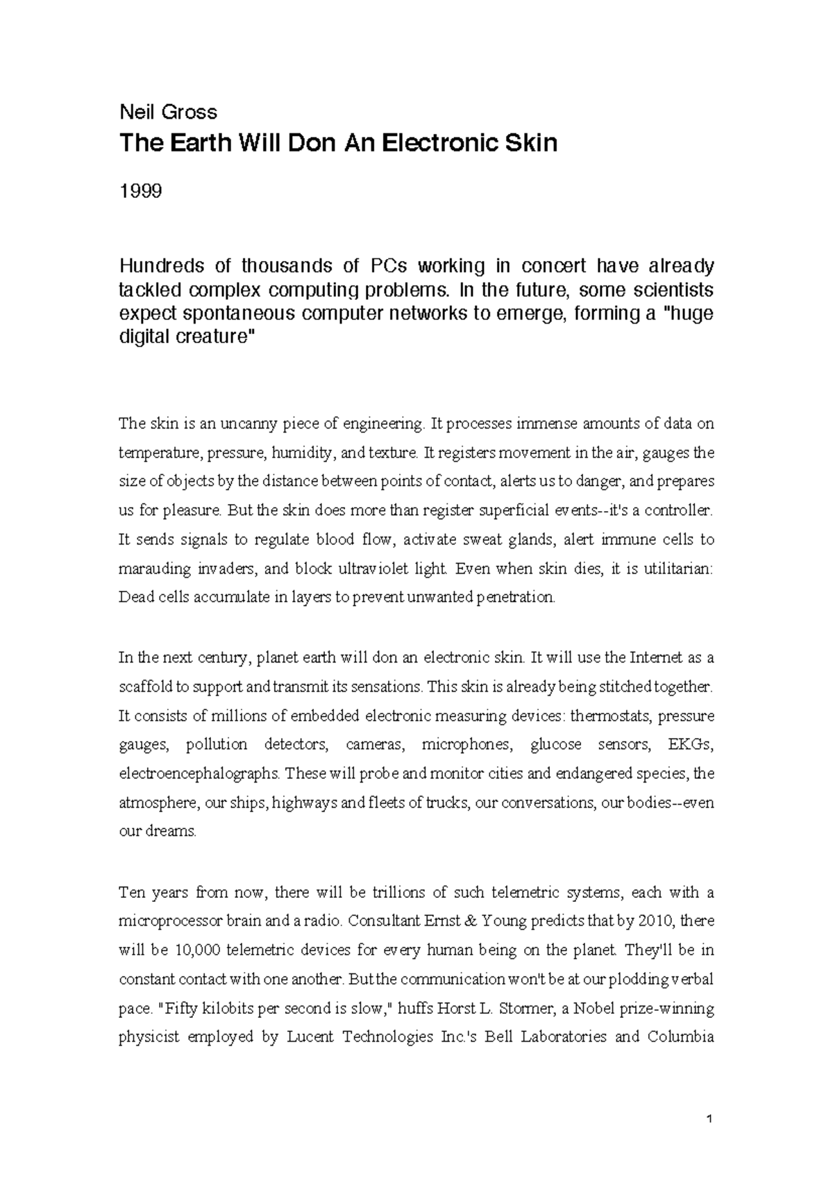 Neil Gross The Earth Will Don An Electronic Skin (1999) 1d82bae01443146 ...