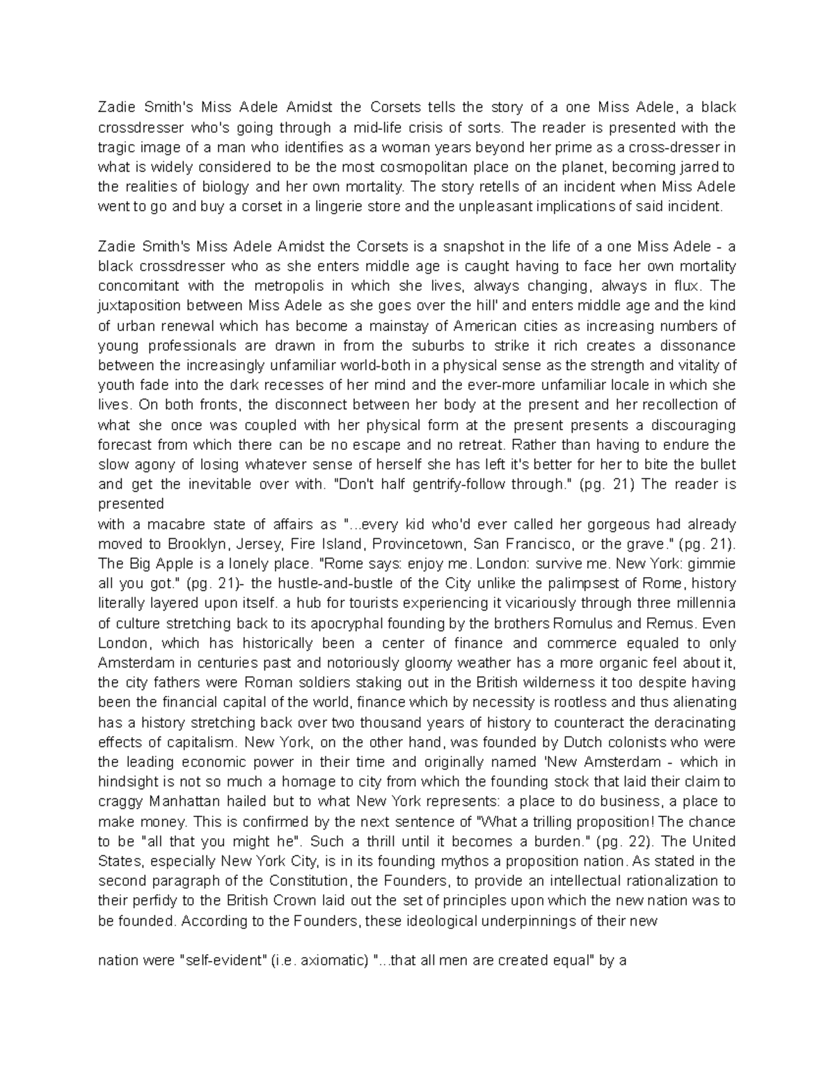 Zadie Smith's Miss Adele Amidst the Corsets - The reader is presented ...