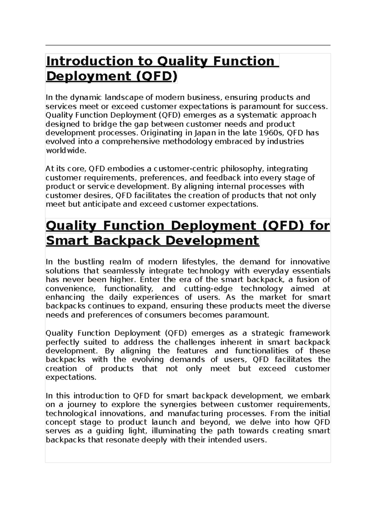 POM project of smart back pack - Introduction to Quality Function ...