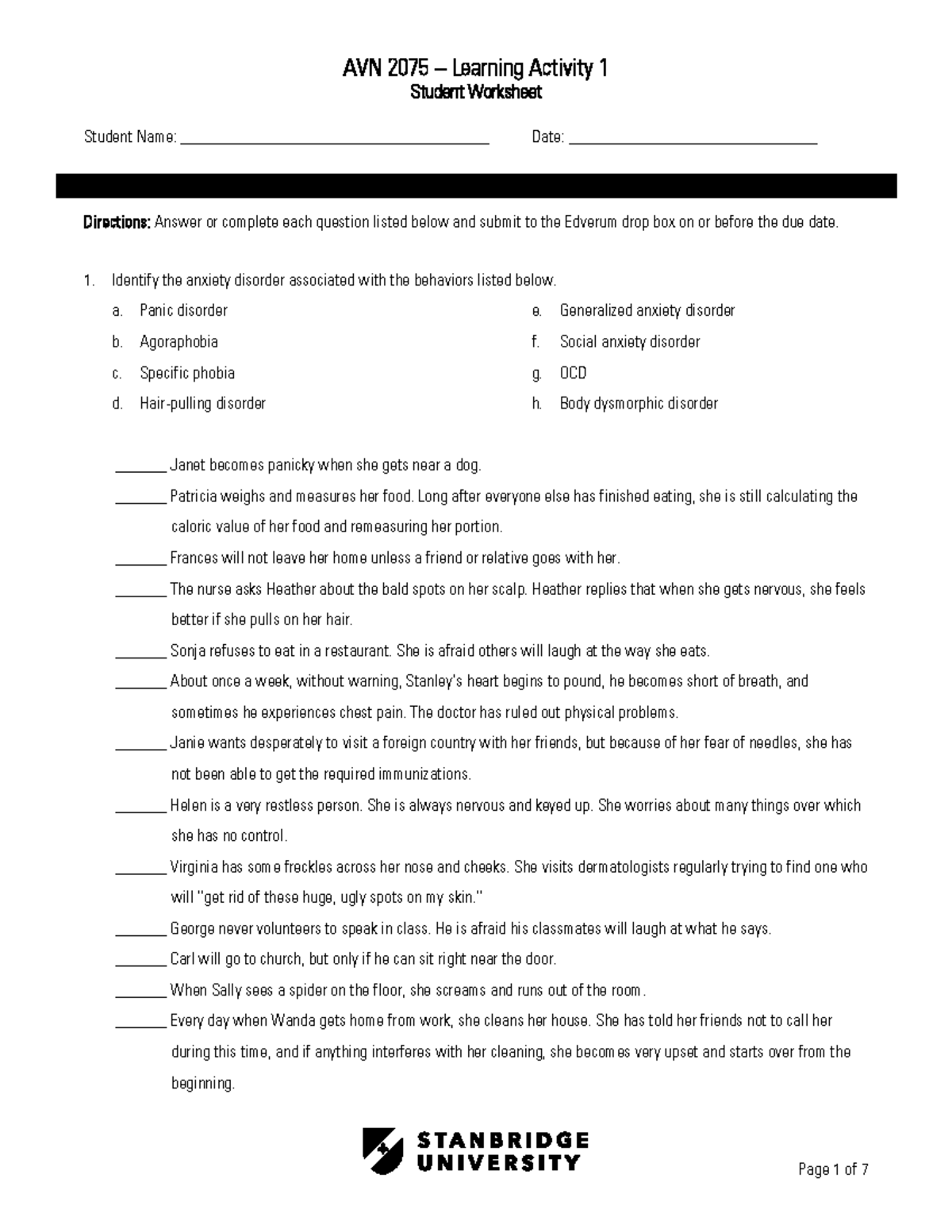 AVN 2075 Learning Activity 1 Student Worksheet 2023 - Student Name ...