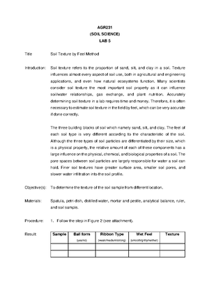 AGR231 Lab 7 Soil Bulk Density and Porosity - AGR (SOIL SCIENCE) LAB 7 ...