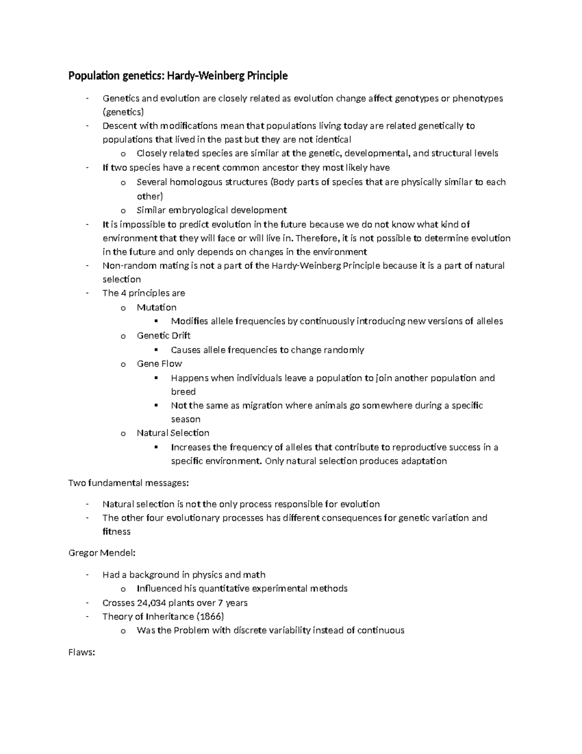 BIOA01 Week 2 - Week 2 Notes - Population genetics: Hardy-Weinberg ...