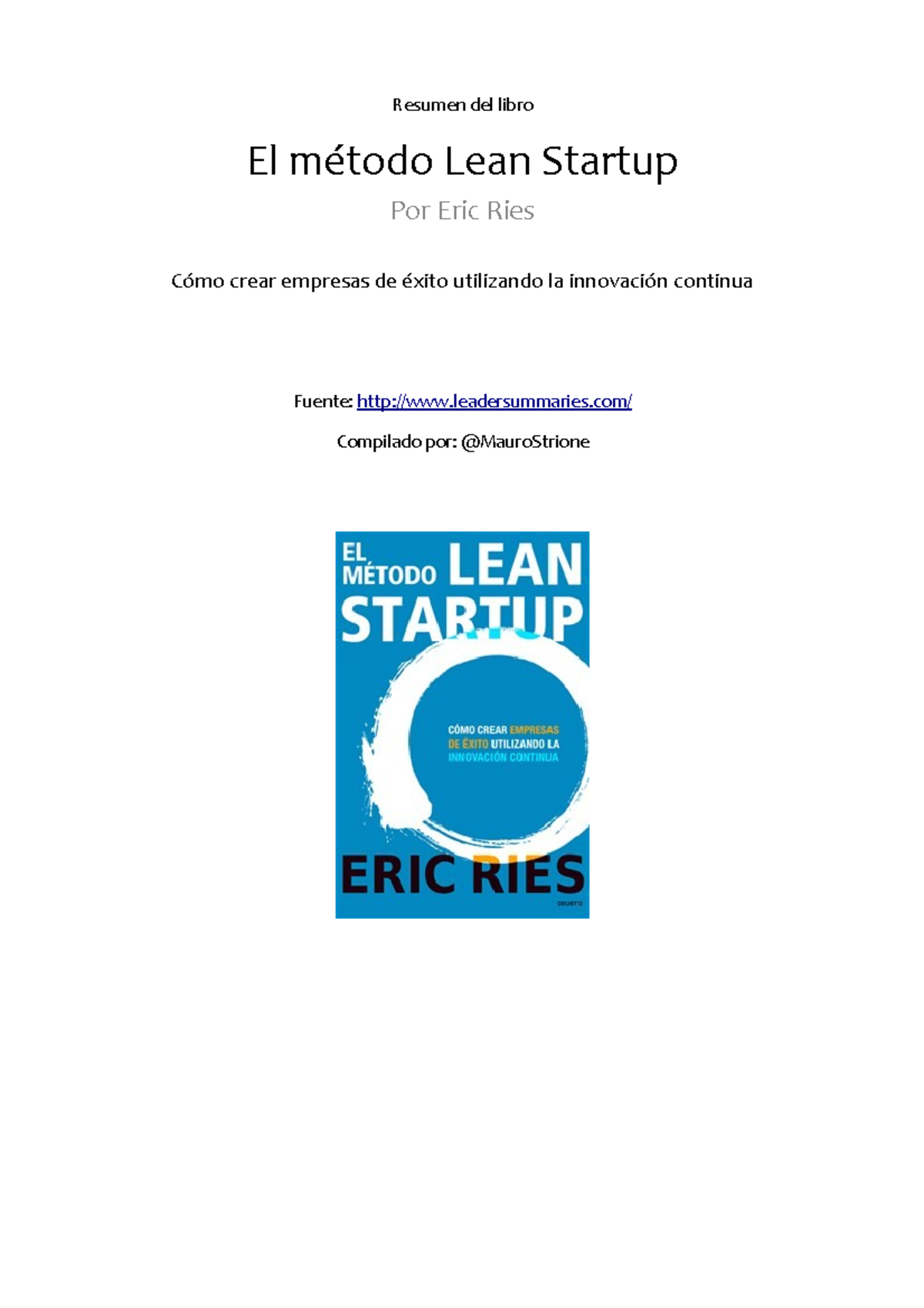 Lean Startup - Eric Ries (Resumen) - Resumen del libro El método Lean ...