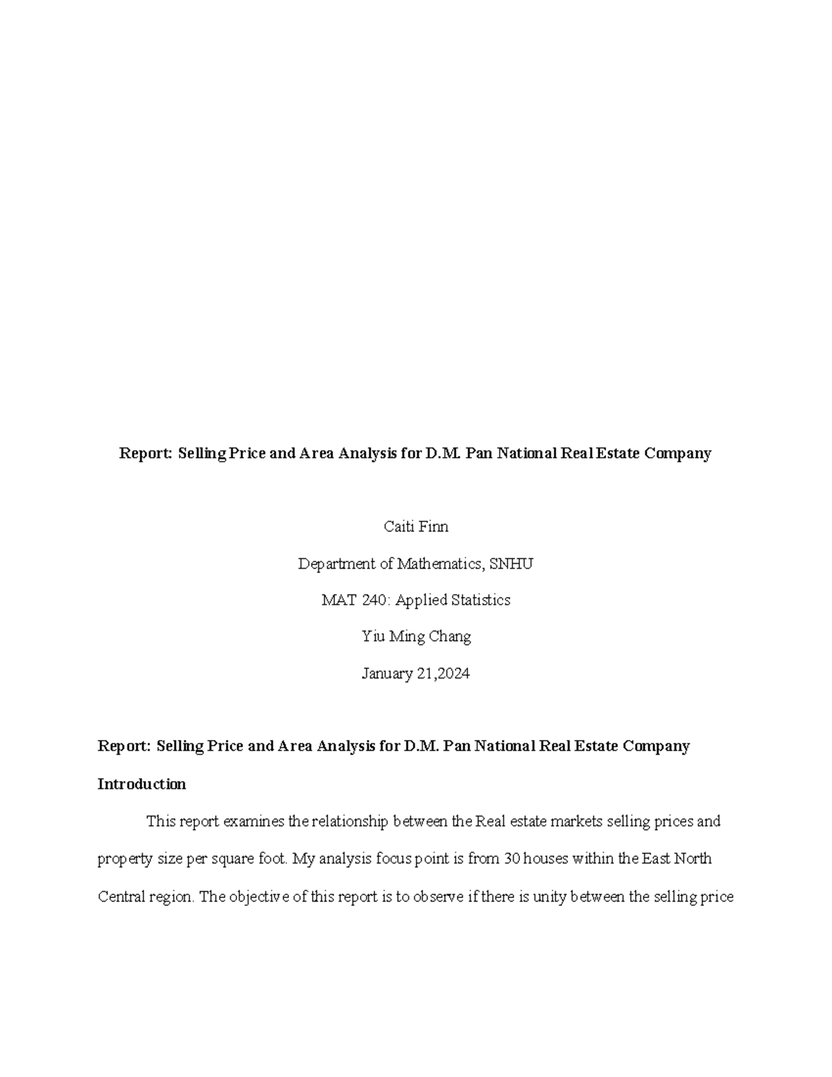 2-3 Assignment Real Estate Analysis - Report: Selling Price and Area Analysis for D. Pan ...