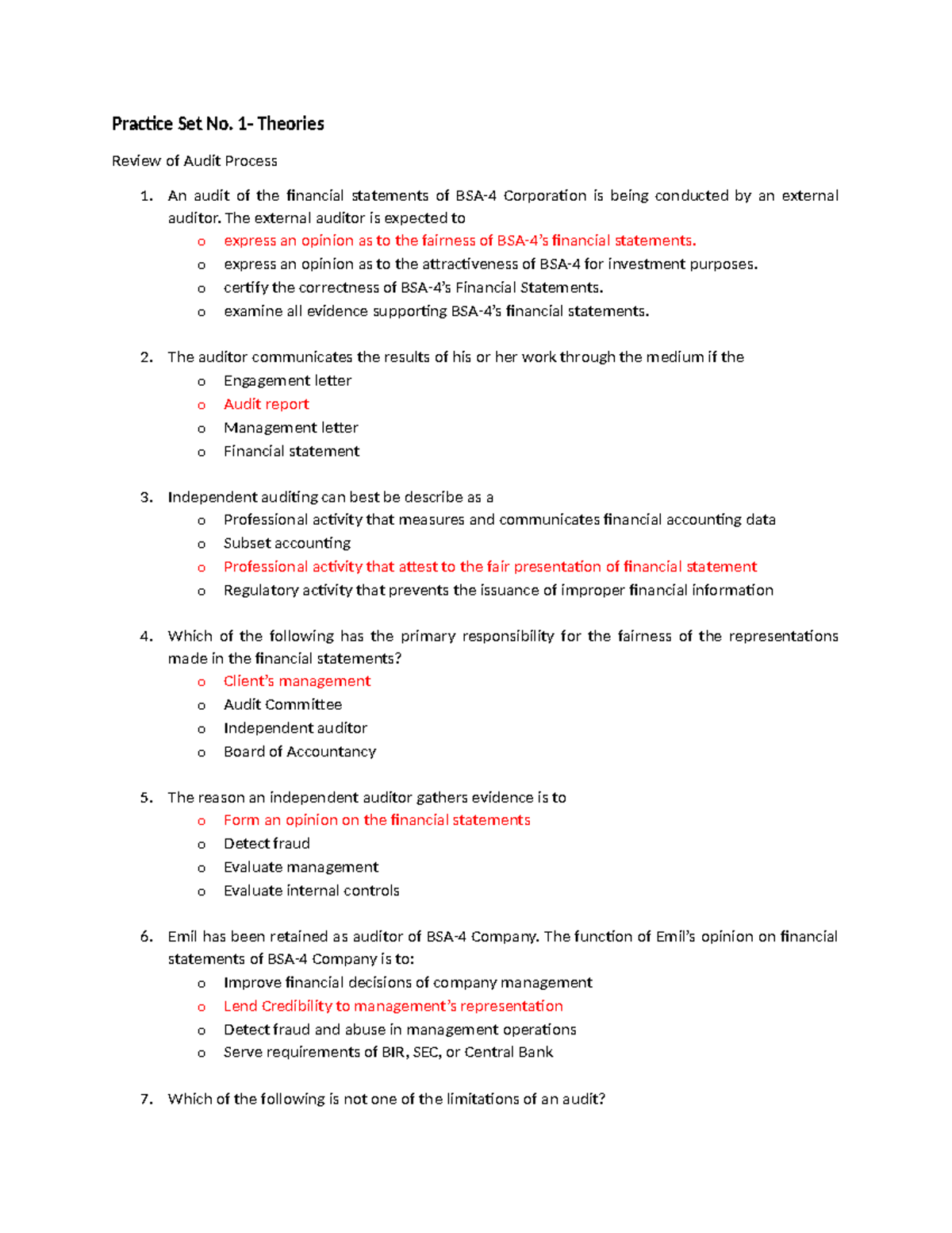 Auditing Theories - Practice Set No. 1- Theories Review of Audit ...