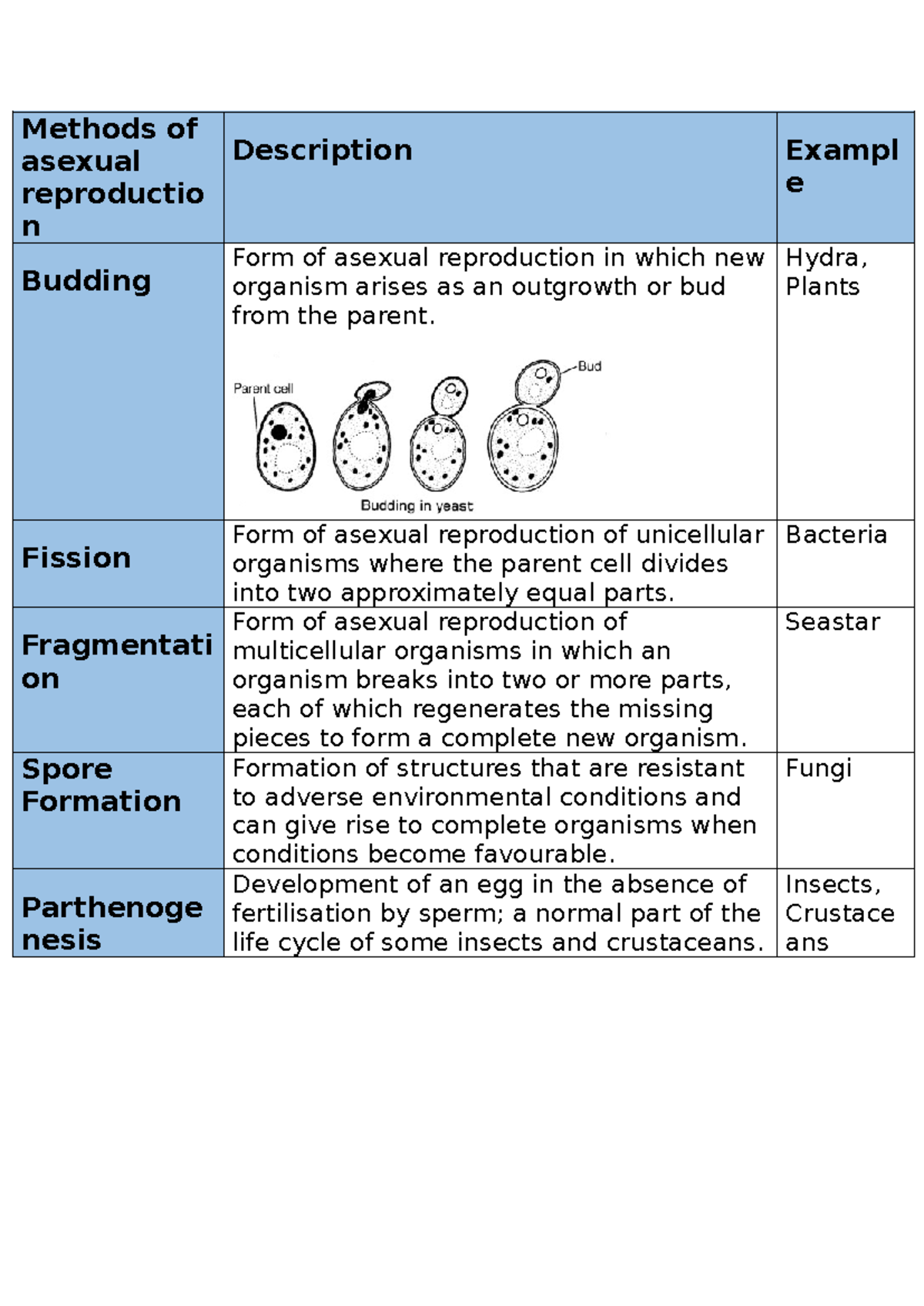 Methods of asexual reproduction - Methods of asexual reproductio n ...