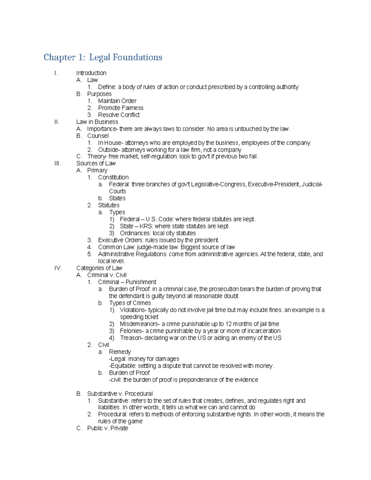 MGT 340 Chapter One Outline - Chapter 1: Legal Foundations I ...