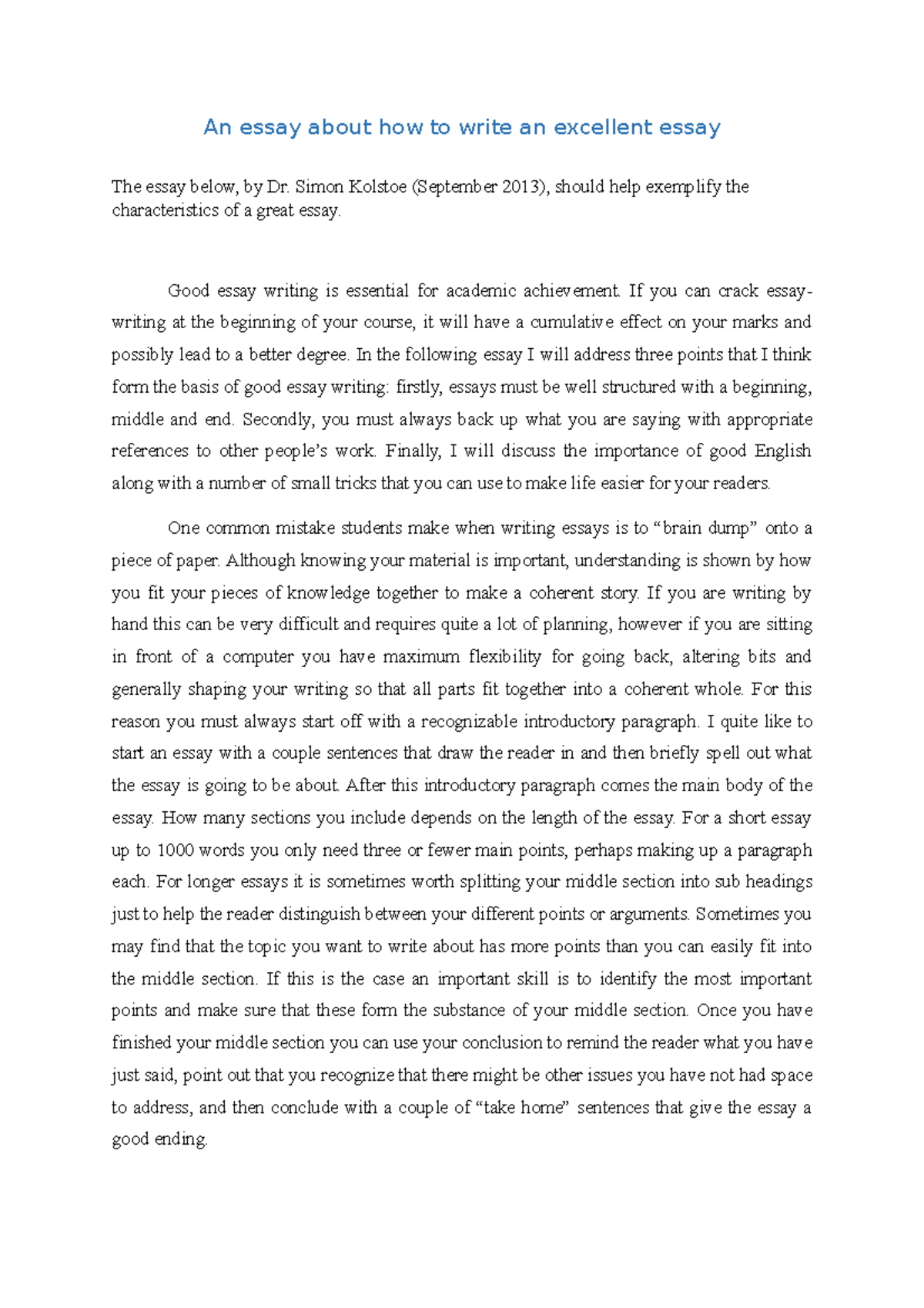 An essay about how to write an excellent essay - Simon Kolstoe ...